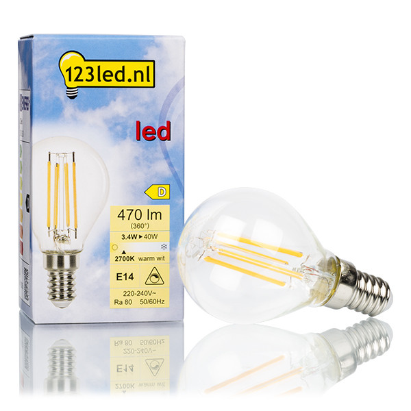 123led LED lamp E14 | Kogel P45 | Filament | Helder | 2700K | Dimbaar 3.4W (40W) 123led 123led.nl